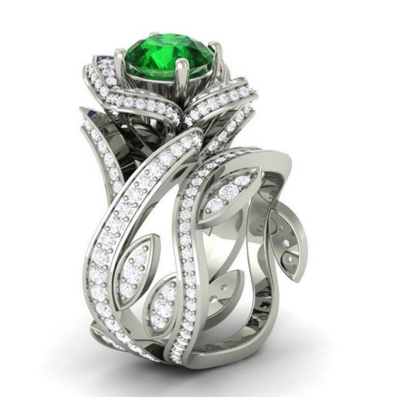 Jewelry | Rose Ring With A Green Stone | Poshmark